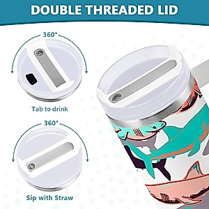 ARGTILDN 40 oz Tumbler Cartoon Fish Sea Insulated Travel Mug with Handle and Straw Lid Stainless Steel Vacuum Coffee Cup Tea Beverage Container Water Bottles for Car Sports office