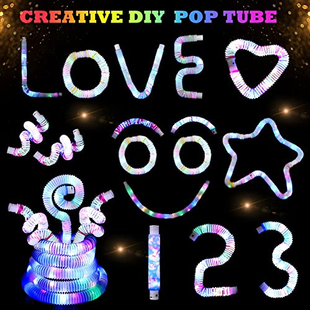 12 Pcs Unicorn Light up Tubes Sensory Toys for Kids Valentines Gifts Stretch Fidget Toys LED Stocking Stuffers Glow in The Dark Party Favor for Birthday Goodie Bag Classroom Exchange Gifts