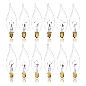 Simba Lighting Candelabra Flame Tip Clear CA10 25W E12 Base (12 Pack) Decorative Incandescent Light Bulbs 120V for Chandeliers, Ceiling Fan Lights, Pendants, Wall Sconces, Dimmable, Warm White 2700K