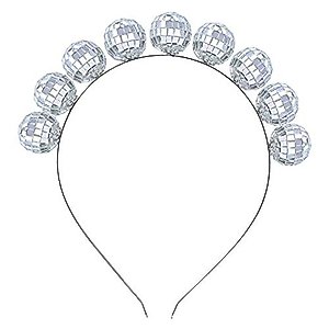 Coucoland Vintage Disco Ball Headband 1970s Disco Costume Headpiece for Disco Party (Silver)
