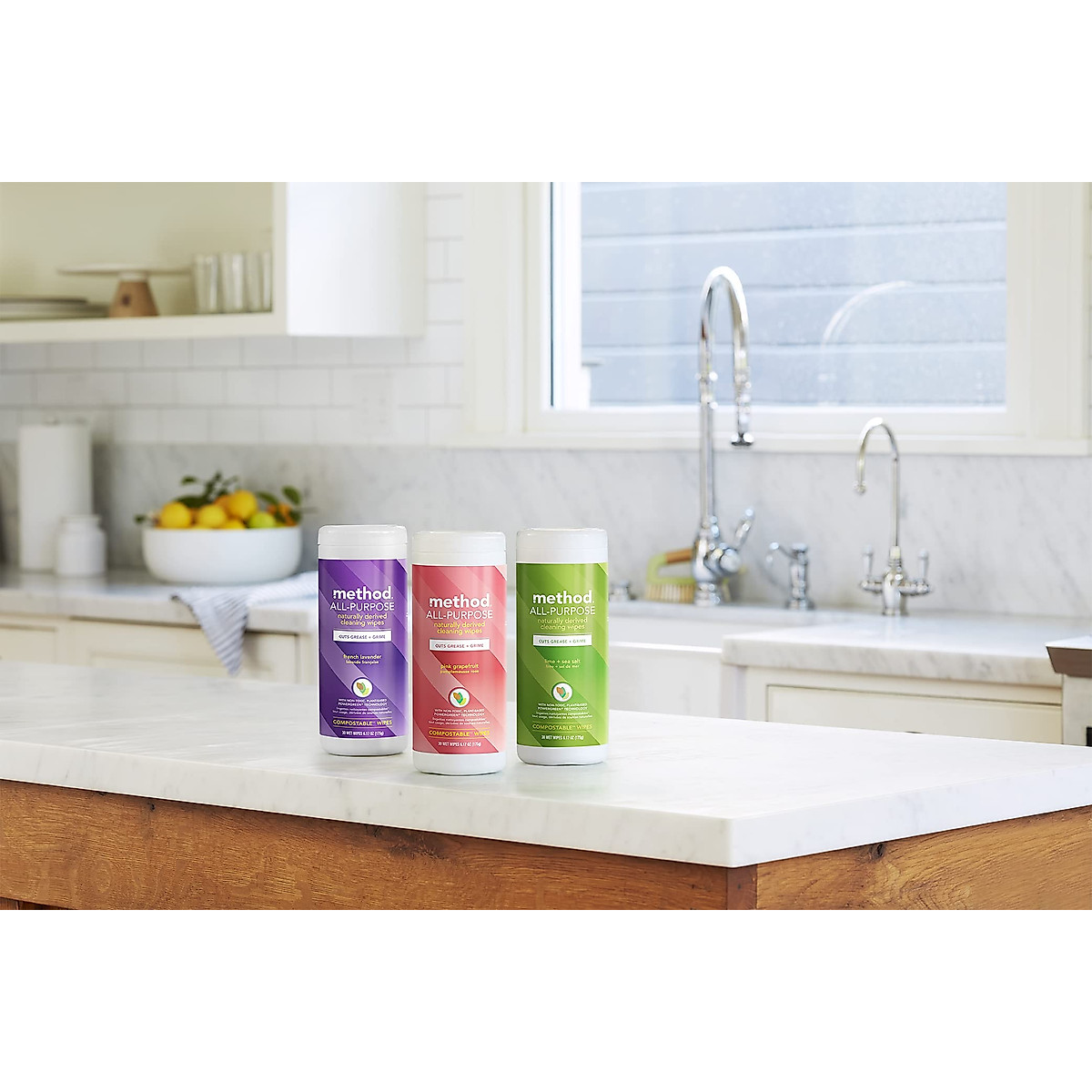 Method All-Purpose Cleaning Wipes, Pink Grapefruit, Multi-Surface, Compostable, 30 Count (Pack of 6)