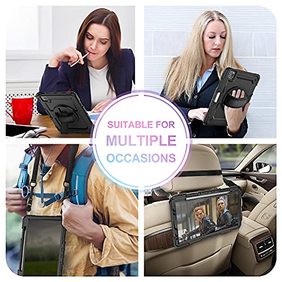 iPad Pro 11 Case, iPad Air 5th/4th Gen Case 2022/2020 with [Tempered Glass Screen Protector], [Kid Proof] BASE MALL Tablet Protective Case, Pencil Holder,Rotating Kickstand,Hand/Shoulder Strap (Black)