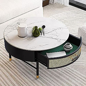 ZYWH Coffee Table Round White Marble Table top Desk Modern Cocktail Table for Living Room, Sofa Table, Office Table, Elegant Table (D:21.6 inch Round)