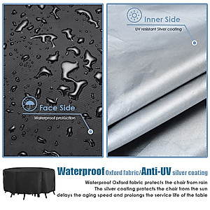 Gicov Patio Round Table Cover for Outdoor Furniture Waterproof Outdoor Table Chair Set Cover Dining Set Cover UV Resistant All Weather Protection with Drawstring Extra Large