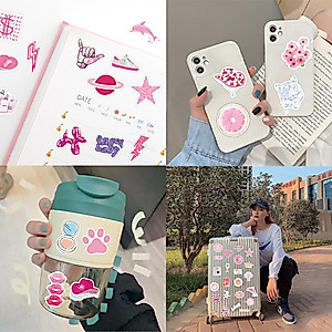 Pterosauria 100 PCS Preppy Stickers Pink Vinyl Waterproof Matte Modern Cartoon Stickers Pack for Bumper, Laptop, Water Bottle, Car, Phone, Hard hat