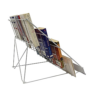 FixtureDisplays® 4-Tiered 18" Wire Display Rack Literature Brochure Magazine Stand Book Tabletop Rack, 2.5" Deep Open Shelves 11936-2WHITE