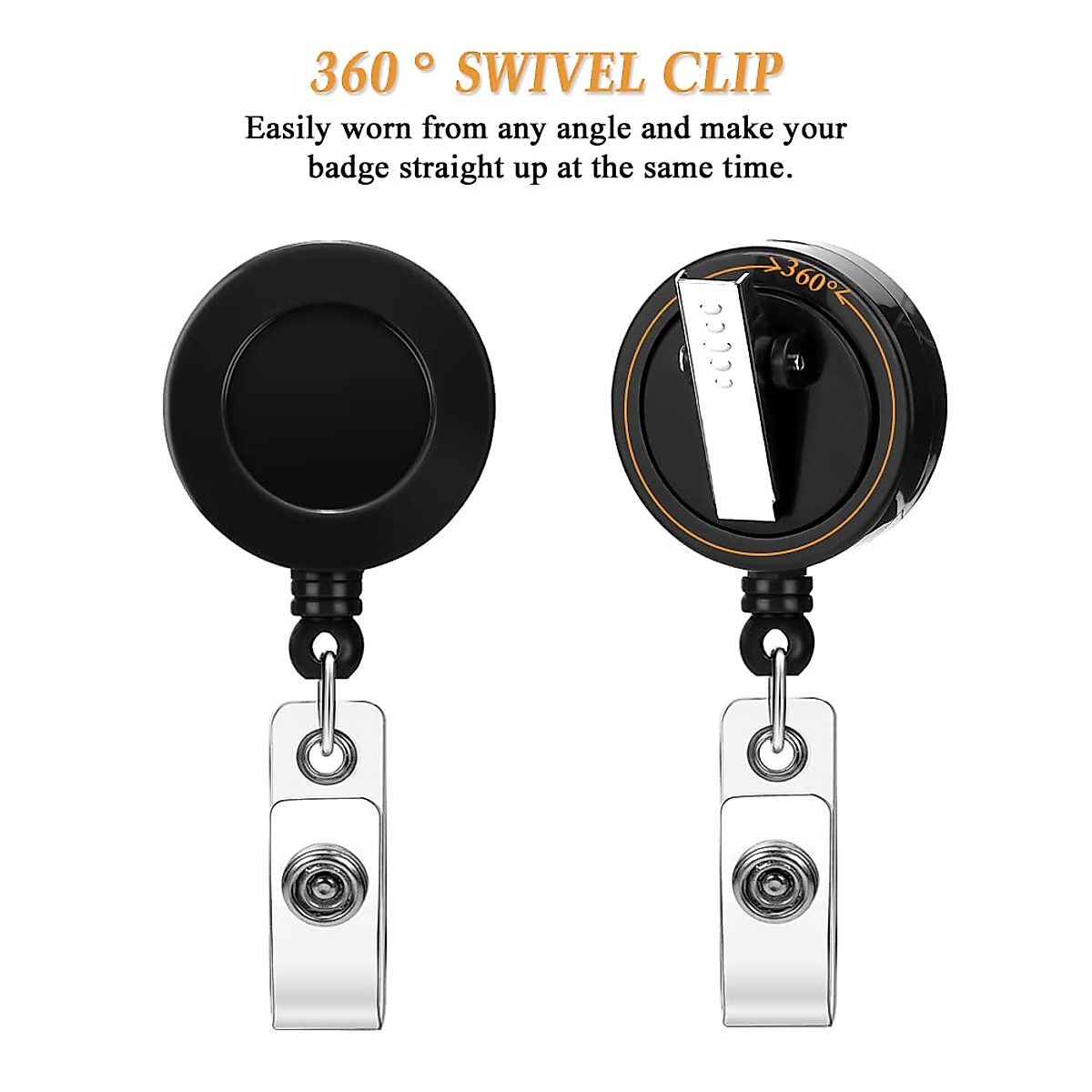 Soleebee 1 Pack Nurse Badge Reel, 24'' Retractable Badge Holder with 360° Swivel Alligator Clip Solid Color ID Badge Holder for Nurse Doctor Teachers Students Badge Reel (Black)