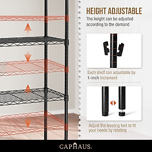 CAPHAUS NSF Adjustable Height Wire Shelving Unit w/Liner, Basement Storage Shelving, Metal Steel Storage Shelves, Garage Shelving Storage Organizer, Utility Shelf, 4-Tier No Wheels W/Liners, Black