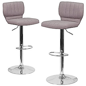 KLS Modern Barstools Adjustable Hydraulic 360 Degree Swivel Stable Steel Frame Fabric Padded Cushion Low Back Seat Design Dining Chair Pub Stool - Set of 2 Grey # 1969