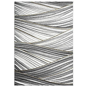 Abani 4' x 6' Grey & Gold Wavy Lines Area Rug - Contemporary Wave Design Modern Abstract Under Table Area Rug, Rugs