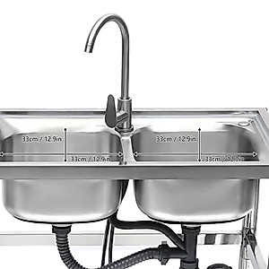 Commercial Kitchen Sink Catering Sink Commercial Stainless Steel Kitchen 2 Bowl Drainer Commercial Kitchen Prep & Free Standing Utility Sink for Garage, Restaurant, Kitchen