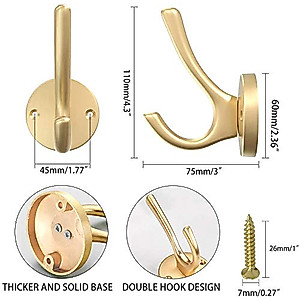 ZUONAI Rose Gold Hooks 4 Pack Brushed Gold Wall Hooks Heavy Duty Metal Coat Hooks for Hanging Coats and Hat Hooks Wall Mounted Towel Hooks for Bathrooms Clothing Hooks for Bedroom Double Hooks