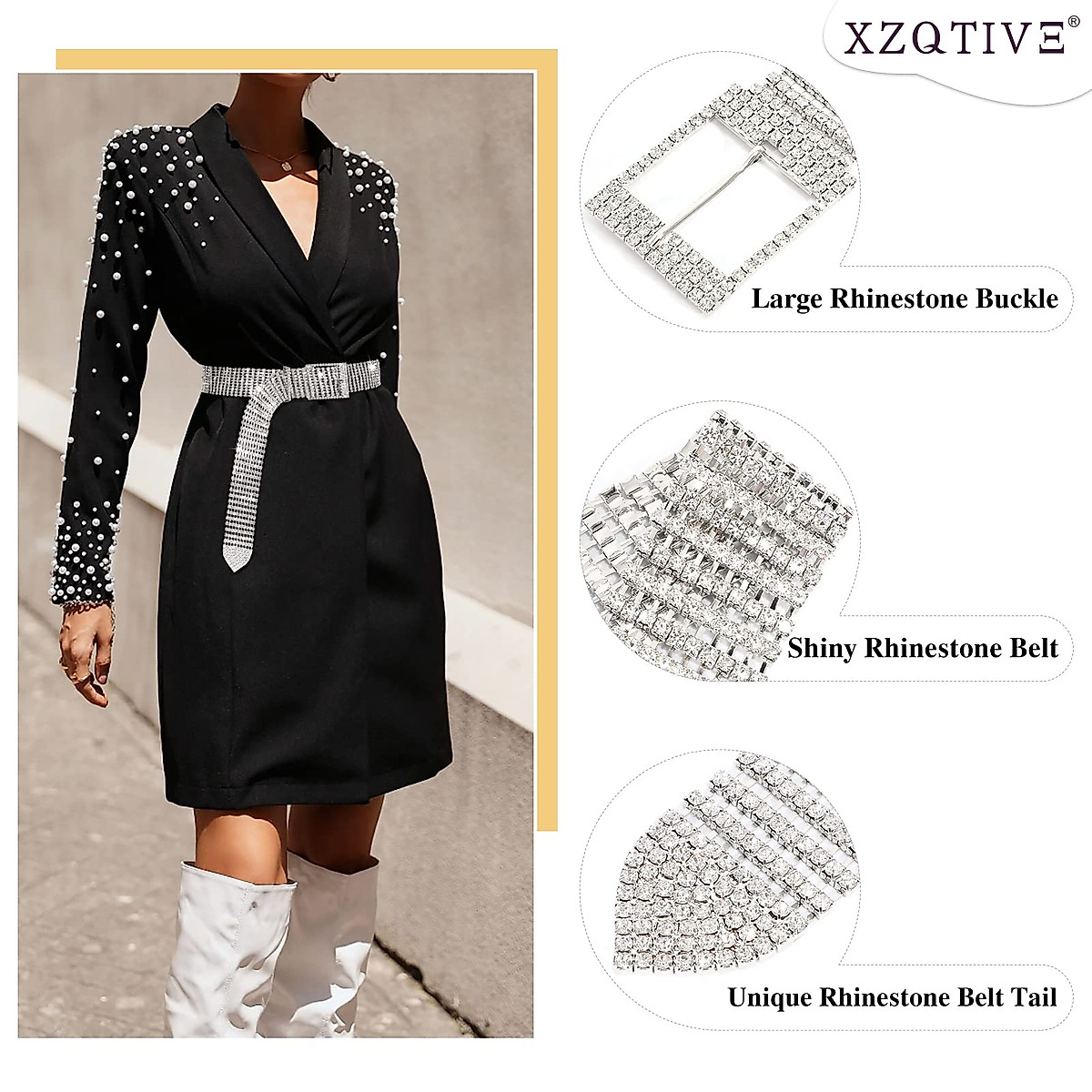 XZQTIVE Women Crystal Belt Rhinestone Shiny Diamond Bling Glitter Chain Waist Belt for Jeans Dresses Pants Silver Gold