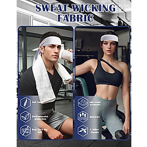 White Head Tie Headband, Sweat Wicking Tennis Tie Headbands, Quickly Dry Sweatband for Men Women, Ninja Karate Head Wraps, Basketball, Running, Workout (White 4 Pack)