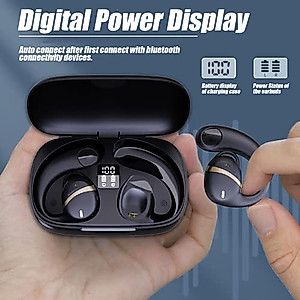 Loluka Open Ear Air Conduction Wireless Ear Clip Headphones Bluetooth Earbuds 10Hrs Playtime with LED Power Display True Wireless Earbuds Stereo HiFi Music IPX4 Waterproof