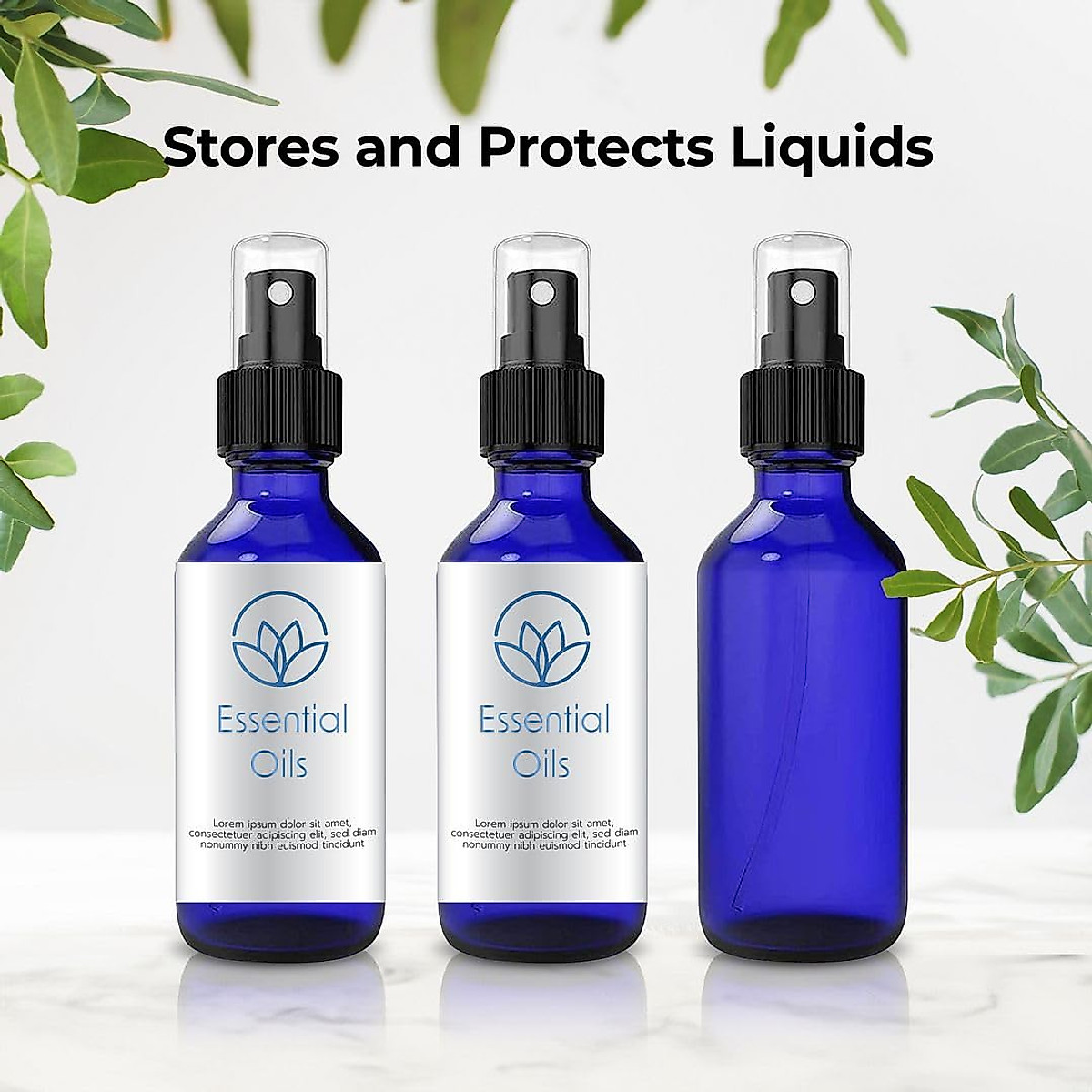 CULINAIRE 2oz Glass Spray Bottles for Essential Oils with Gold Pen Marker, Small Fine Mist Spray Bottle, Refillable, for Hair Spray, Essential Oils, Colognes, and Hand Sanitizers, Blue, Pack of 24