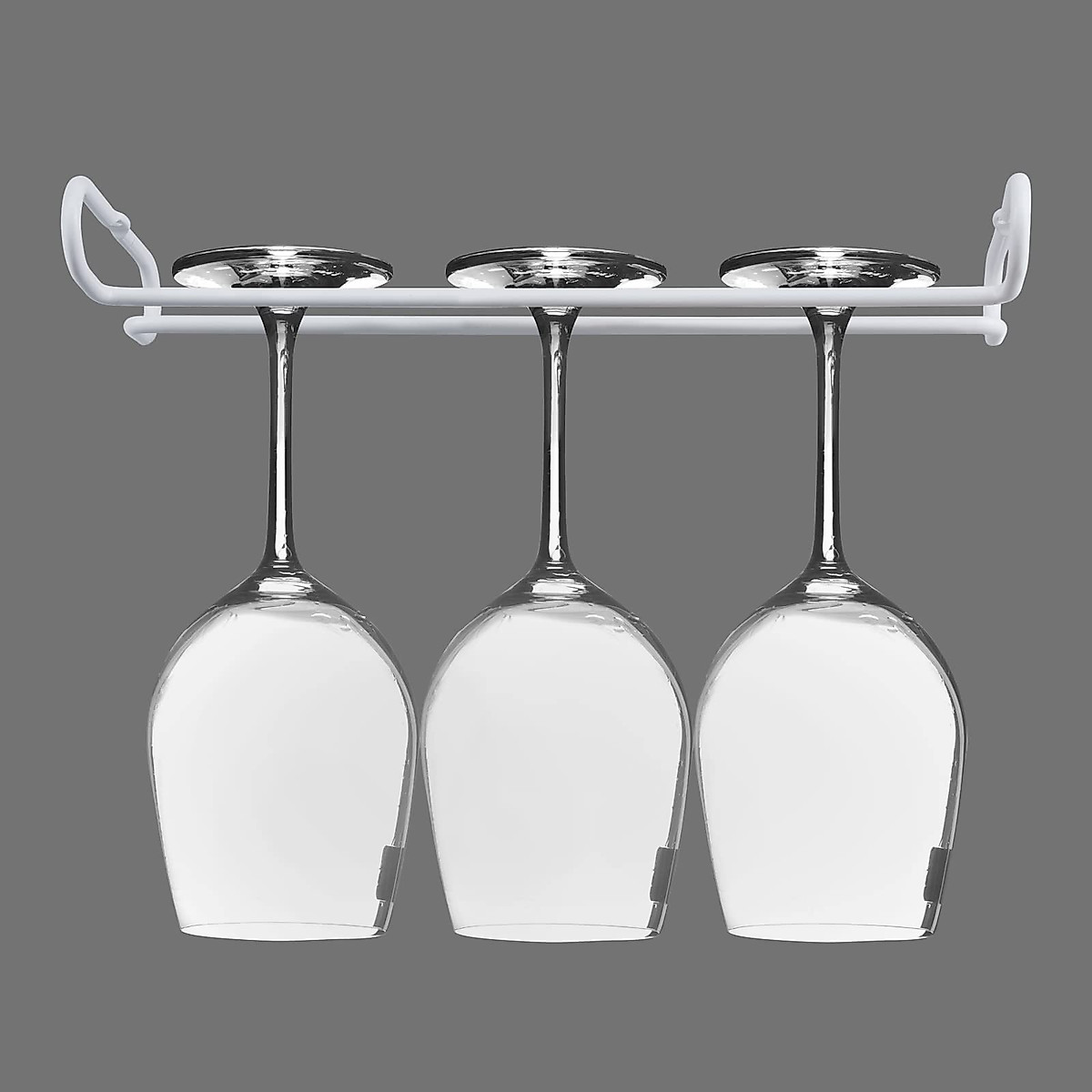 eastbao white 4 Wine Glass Rack Under Cabinet Shelf Glasses Holder Storage With Drying Stemware Rack Under Counter Wine Glass Holder Metal Hanger Steamware Wine Glass Hanging Rack for Kitchen