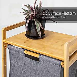 MoNiBloom Bamboo Organizer Clothing Storage Shelf with 4 Part Compartment Sorter Baskets Fabric Removable Clothes Drawers for Bedroom Laundry Living Room, Grey