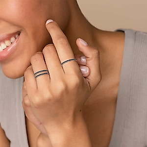 ChicSilver 2MM Women Sterling Silver Engagement Ring Black CZ Cubic Zirconia Eternity Wedding Band Size 8