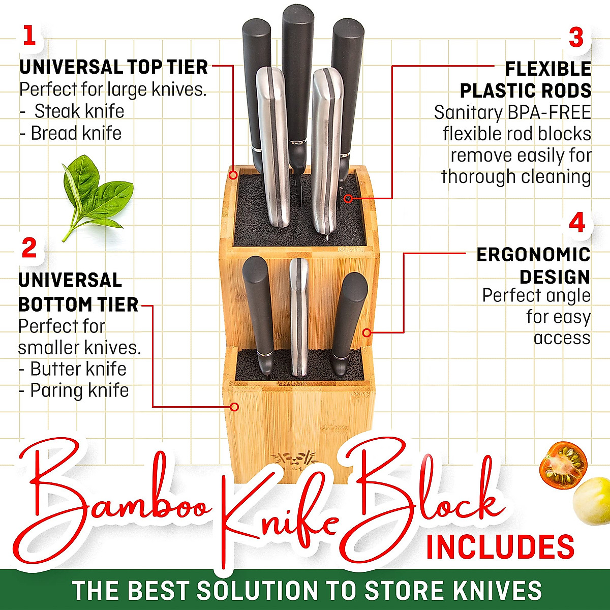 PANDA LAND Bamboo Universal Knife Block Without Knives | Upto 20 Knives Extra Large Capacity Kitchen Knife Organizer | Kitchen Knife Holder for Counter Top Knife Block Set Kitchen Gadgets Utensils