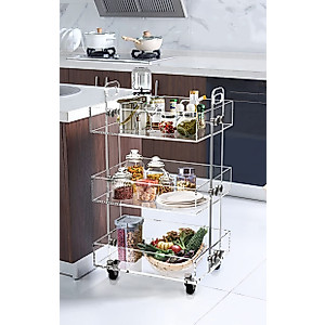 ONELUX 3-Tier Acrylic Utility Rolling Cart, Multifunction Storage Cart On Wheels