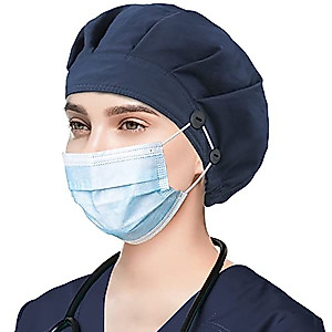 ABAMERICA Bouffant Caps with Button and Sweatband, Adjustable Scrub Caps for Women Men, Satin Layer