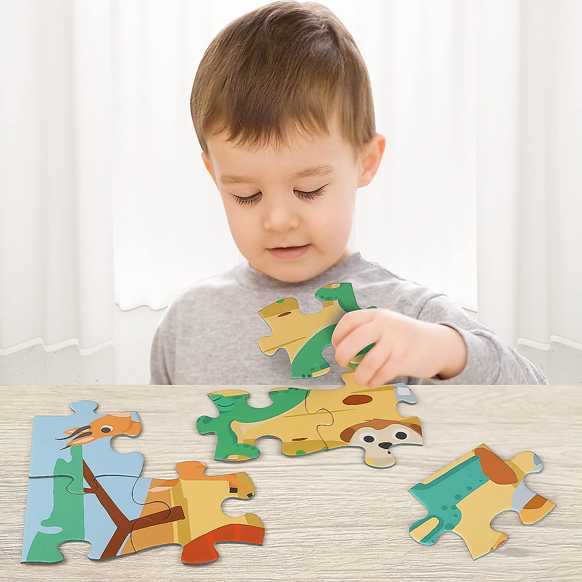 Jumbo Floor Puzzles for Kids Ages 3-5 4-8, Preschool Learning Toys Farm Animals Puzzles for Toddlers&Kids, 48 Pieces Blue Card Material (Animal World)