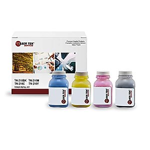 Laser Tek Services Compatible Toner Refill Kit Replacement for Brother TN210 TN-210BK TN-210C TN-210M TN-210Y Works with Brother HL-3040CN 3070CW, MFC-9010CN (Black, Cyan, Magenta, Yellow, 4 Pack)