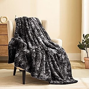 joybest Faux Fur Throw Blanket for Couch, Tie-Dye Reversible Fuzzy Blankets, 60x80 Inches Soft Sherpa Blanket for Sofa and Bed