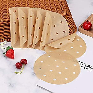 Beasea Air Fryer Parchment Paper, 200pcs 7 Inch Unbleached Air Fryer Disposable Paper Liners Filter Paper Perforated Parchment Paper Bamboo Steamer Papers for Air Fryer and Steaming Basket