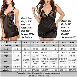 Avidlove Women Lingerie V Neck Nightwear Satin Sleepwear Lace Chemise Mini Teddy Black, Medium