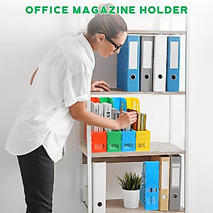 24 Pack Magazine File Holder Desk Organizer Foldable Vertical File Folder for Office Classroom Organization and Storage Desktop Binder Rack for Office Classroom Supplies (Red, Yellow, Blue, Green)