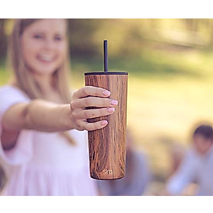 Simple Modern Classic Insulated Tumbler with Straw and Flip Lid Stainless Steel Water Bottle Iced Coffee Travel Mug Cup, 28oz (830ml)& Reusable Straws, Plastic-4 Pack, Graphite