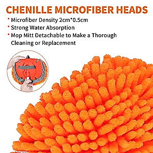 Lsyomne Car Wash Brush with Long Handle 62'' Chenille Microfiber Car Wash Mop Mitt Car Wheel Brush Car Care Cleaning Kit Windshield Window Squeegee Car Microfiber Towels for Cars RV Truck Boat