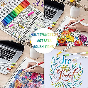 Dual Brush Marker Pens for Coloring Books, Tanmit Fine Tip Coloring Marker & Brush Pen Set for Journaling Note Taking Writing Planning Art Project
