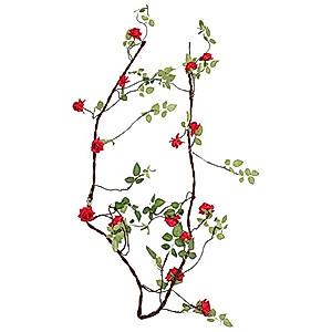 TENDYCOCO Artificial Hanging Plants Rose Vine Silk Fake Flower Greenery Wall Home Room Garden Wedding Indoor Outdoor Decorative Climbing Plants Photography Props (Red)