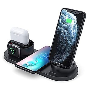 6 in 1 Wireless Charger Charging Dock Station for iPhone 14/13/12/11/Pro/Pro Max/XS Max/XR/X/8, iWatch Ultra/8/7/6/5/4/3/2/SE, AirPods Pro/3/2 Nightstand Mode Simultaneous Charging（Black）