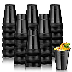 Lounsweer 100 Pack 16 oz Christmas Plastic Cups Party Supplies Cups Disposable Drinking Cups Water Cups for Graduation Wedding Birthday Beer Taste Serving Snack Sample Tastings Barbecues Picnic(Black)