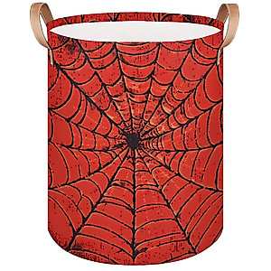 Gumuslen Red Spider Web Laundry Basket Collapsible Dirty Clothes Laundry Hamper Canvas Waterproof Storage Baskets Baby Toys Organizer Bin Kids Nursery Hamper for Bathroom Bedroom