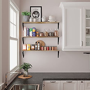 Wallniture Bora 36 Inch Large Floating Shelves for Wall Storage, Floating Bookshelf Set of 3, Burned Wood Wall Shelves for Books