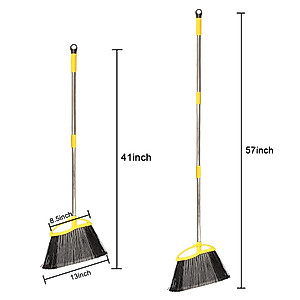 Outdoor Broom with 57” Long Handle, Heavy Duty Broom with Stiff Bristles,Angle Sweeping Broom for Floor Cleaning Garage Patio Garden House and Kitchen