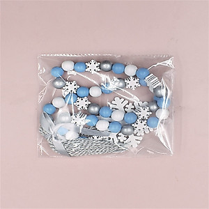 IAMAGOODLADY Christmas Decorations,Christmas Snowflake Wood Bead Garland with Tassels,Rustic Farmhouse Tiered Tray Holiday Decorations,Blue and White Wooden Bead with Jute Rope Plaid Tassel