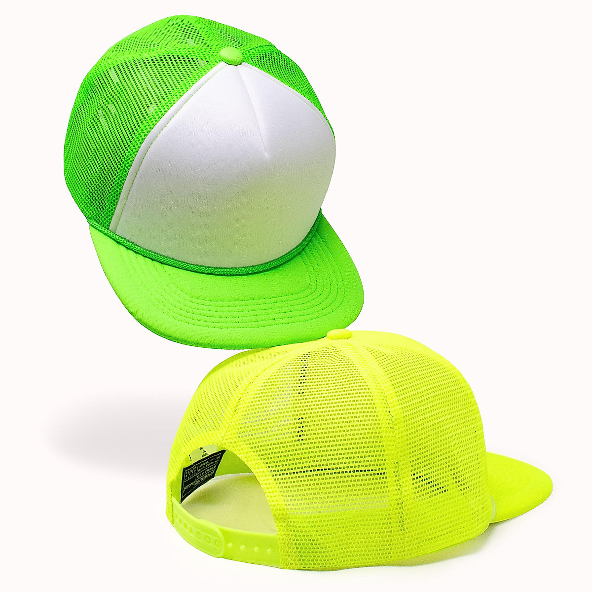 CHOK.LIDS Flat Bill Foam Top Hats for Men and Women Adjustable Snapback Trucker Hat Trendy Color Flat Brim Mesh Baseball Cap (Black)