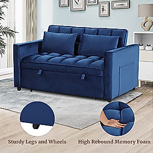 EBELLO 3 in 1 Convertible Sleeper Sofa Bed, Modern Velvet Loveseat Futon Couch Pullout Bed with Side Storage Pockets & Pillows, Small Love Seat Lounge Sofa Bed for Small Space, Living Room