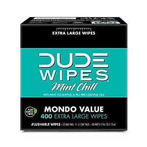 DUDE Wipes - Flushable Wipes - 8 Pack, 400 Wipes - Mint Chill Extra-Large Adult Wet Wipes - Eucalyptus & Tea Tree Oil - Septic and Sewer Safe
