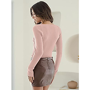 ANRABESS Womens Long Sleeve V Neck Stretch Ribbed Knit Slim Fit Solid Crop Sweater Top Ci701-fense-M