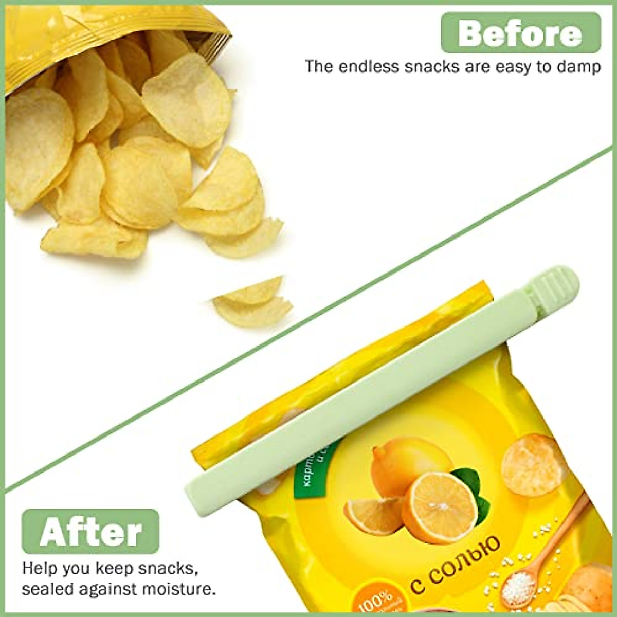 20pcs Plastic Sealing Clips, TACYKIBD Chips Clips Bag Clips Food Clips for Food and Snack Bag, Food Fresh Keeping Chips Bag Clip Clamp Sealer for Food Kitchen Home Packages (5.9 in, 4.7 in)