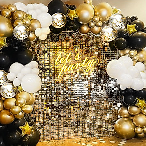 182pcs Black and Gold Balloons Garland Arch Kit, 5 10 12 18 inch Black White Metallic Gold Confetti Latex Balloons for 2024 Graduation Decorations Anniversary Birthday Party Decorations