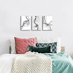 Black and White Abstract Line Wall Art Canvas Painting 3 piece Bathroom Room Decor Print Picture Modern Artwork Framed
