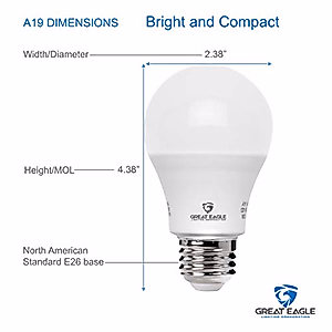 Great Eagle Lighting Corporation 100W LED Light Bulb Equivalent A19 Soft White 3000K Dimmable UL Listed (6 Pack)